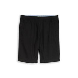 Tom Tailor Herren TTREGULAR Shorts mit Leinenanteil, schwarz, Uni, Gr. S