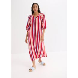 bonprix gestreiftes Kaftan-Kleid aus strukturierter Viskose, rot, Gr.44, gestreiftes Kaftan-Kleid aus strukturierter Viskose mit Knopfleiste vorne und Seiten-Schlitzen, aus Viskose