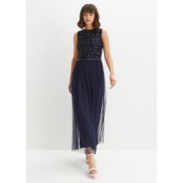 bonprix Maxikleid mit Paillettenstickerei, blau, Gr.46, Elegantes Kleid mit hochwertigen Perlen und Pailletten bestickt
