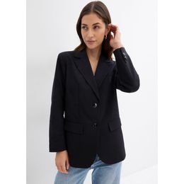 bonprix Oversize-Blazer, schwarz, Gr.36, Blazer mit Schulterpolstern und Taschen vorne, 51% Baumwolle