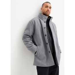 bonprix Winterjacke mit Windfang in Wolloptik, grau, Gr.50, Sportive Langjacke in aufw&auml;ndiger Verarbeitung