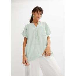 bonprix Kurzarmbluse aus Musselin, gr&uuml;n, Gr.50, Stylische Bluse aus Musselin mit aufgesetzter Tasche, aus Musselin