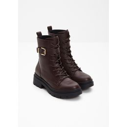 bonprix Schn&uuml;rboots mit Schnalle, braun, Gr.39, L&auml;ssiger Combat Boot mit dekorativer Schnalle, aus Vegan