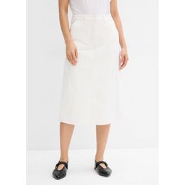 bonprix Hosenrock aus elastischem Baumwoll-Mix, wei&szlig;, Gr.34, Midirock mit mittelhohem Bund mit G&uuml;rtelschlaufen, Vordertaschen sowie Rei&szlig;verschluss und Metallhaken als Verschluss, 98% Baumwolle