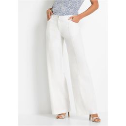 bonprix Palazzo-Hose aus luftigem Leinen-Mix, wei&szlig;, Gr.50, Modische als auch luftige Palazzo-Leinenhose., aus Leinen,Viskose