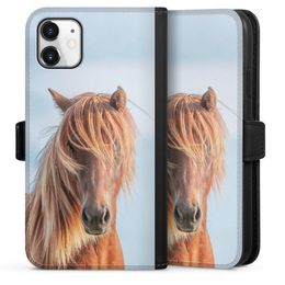 DeinDesign iPhone 11 Handy Klapph&uuml;lle Handyh&uuml;lle aus Kunst Leder schwarz Flip Case Animals Animal Look Horse Sideflip mit Lasche
