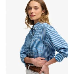 Superdry Damen Poplin Langarmhemd mit Lockerer Passform Blue - Gr&ouml;&szlig;e: 42 2102824000431D48020