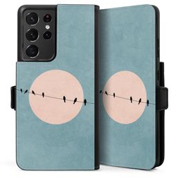 DeinDesign Galaxy S21 Ultra 5G Handy Klapph&uuml;lle Handyh&uuml;lle aus Kunst Leder schwarz Flip Case Bird Turquoise Moon Sideflip mit Lasche