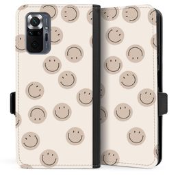 DeinDesign Xiaomi Redmi Note 10 Pro Handy Klapph&uuml;lle Handyh&uuml;lle aus Kunst Leder schwarz Flip Case Trends Smiles Muster Sideflip mit langer Lasche