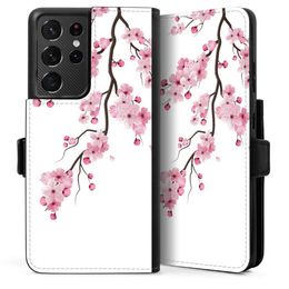 DeinDesign Galaxy S21 Ultra 5G Handy Klapph&uuml;lle Handyh&uuml;lle aus Kunst Leder schwarz Flip Case Aisa Japan Cherry Blossom Sideflip mit Lasche