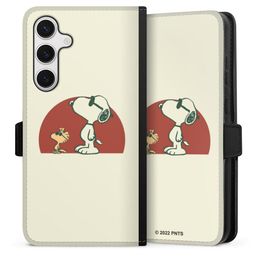 DeinDesign Galaxy S24+ Handy Klapph&uuml;lle Handyh&uuml;lle aus Kunst Leder schwarz Flip Case Snoopy Official Licensed Product Kindheit Sideflip mit Lasche