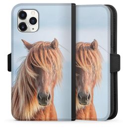 DeinDesign iPhone 11 Pro Handy Klapph&uuml;lle Handyh&uuml;lle aus Kunst Leder schwarz Flip Case Animals Animal Look Horse Sideflip mit Lasche