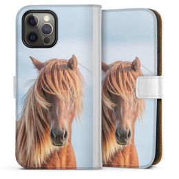 DeinDesign iPhone 12 Pro Max Handy Klapph&uuml;lle Handyh&uuml;lle aus Kunst Leder wei&szlig; Flip Case Animals Animal Look Horse Sideflip mit Lasche