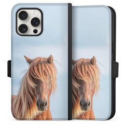 DeinDesign iPhone 15 Pro Max Handy Klapph&uuml;lle Handyh&uuml;lle aus Kunst Leder schwarz Flip Case Animals Animal Look Horse Sideflip mit Lasche