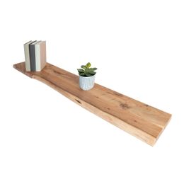 Wandregal Akazienholz natur massiv 100x20 cm Holzregal Steckboard Baumkante AMANDA