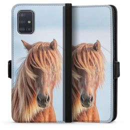 DeinDesign Galaxy A51 Handy Klapph&uuml;lle Handyh&uuml;lle aus Kunst Leder schwarz Flip Case Animals Animal Look Horse Sideflip mit Lasche