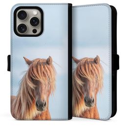 DeinDesign iPhone 16 Pro Handy Klapph&uuml;lle Handyh&uuml;lle aus Kunst Leder schwarz Flip Case Animals Animal Look Horse Sideflip mit Lasche
