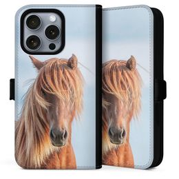 DeinDesign iPhone 16 Pro Max Handy Klapph&uuml;lle Handyh&uuml;lle aus Kunst Leder schwarz Flip Case Animals Animal Look Horse Sideflip mit Lasche
