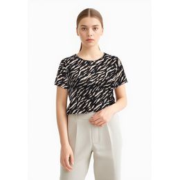 Shirtbluse Only CARMAKOMA "CARVICA SS TOP WVN NOOS", Damen, Gr. 50, brush aop:noos dirifting zebra, Web, Obermaterial: 97% Polyester, 3% Elasthan, bedruckt, regular fit normal, Rundhals, Blusen Shirtbluse, Materialmix, regular fit
