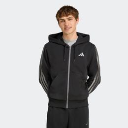 Kapuzensweatshirt adidas Sportswear "HOLIDAY 3-STREIFEN MIT DURCHGEHENDEM REISSVERSCHLUSS", Herren, Gr. XXL, schwarz, Obermaterial: 70% Baumwolle, 30% Polyester, angesetztes B&uuml;ndchen, Sweatshirts Kapuzensweatshirt