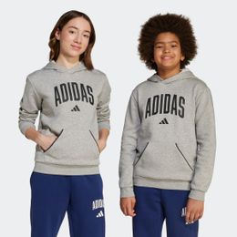Kapuzensweatshirt adidas Sportswear "SEASONALS ESSENTIALS COLLEGIATE TYPOGRAPHY KIDS HOODIE", Damen, Gr. 152, grau (medium grau heather, schwarz), Obermaterial: 55% Baumwolle, 36% Polyester, 9% Viskose, normal, Rundhals, angesetztes B&uuml;ndchen, Sweatshirts Kapuzensweatshirt