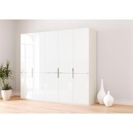 Kleiderschrank Musterring "Imola W", wei&szlig;, B:246,3cm H:216cm T:58cm, Floatglas, Holzwerkstoff, Schr&auml;nke, Kleiderschrank, Einlegeb&ouml;den und Kleiderstangen,mit Glast&uuml;ren und Aufleistung in Chrom