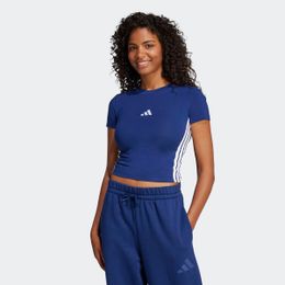 T-Shirt adidas Sportswear "ESSENTIALS 3-STREIFEN SLIM BABY", Damen, Gr. L, blau (dunkelblau, wei&szlig;), Obermaterial: 93% Baumwolle, 7% Elasthan, Rundhals, Shirts T-Shirt, schmale Passform, Rundhalsausschnitt, mit Elasthan-Anteil