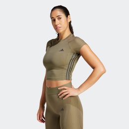 T-Shirt adidas Performance "HYPERGLAM RIB", Damen, Gr. L, gr&uuml;n (olive strata), Obermaterial: 81% Polyester, 19% Elasthan, Rundhals, Shirts T-Shirt