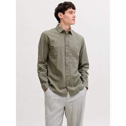Jack & Jones Langarmhemd JACK & JONES "JJESUMMER LINEN BLEND SHIRT L/S SN", Herren, Gr. XL, N-Gr, dusty olive, Web, Obermaterial: 70% Baumwolle, 30% Leinen, unifarben, normal normal, Hemden Langarmhemd, Baumwollmischung, regular fit
