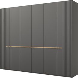 Kleiderschrank Musterring "Isabelle", grau (graphit, dekor), B:295,2cm H:236cm T:58cm, Hartfaserplatte, Holzwerkstoff, Schr&auml;nke, Kleiderschrank, Lamellen in Korpusfarbe, Griffe in schwarz, versch. Gr&ouml;&szlig;en und Farben
