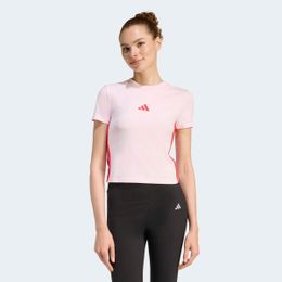 T-Shirt adidas Sportswear "ESSENTIALS 3-STREIFEN SLIM BABY", Damen, Gr. XXL, clear pink, pure ruby, Obermaterial: 93% Baumwolle, 7% Elasthan, Rundhals, Shirts T-Shirt, schmale Passform, Rundhalsausschnitt, mit Elasthan-Anteil