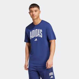 T-Shirt adidas Sportswear "COLLEGIATE LINEAGE GRAPHIC", Herren, Gr. M, blau (dunkelblau), Obermaterial: 100% Baumwolle, normal, Rundhals, Shirts T-Shirt, sportlicher Schnitt, kurze &Auml;rmel, aus Baumwolljersey
