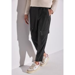 Paperbag-Hose Street One, Damen, Gr. 44, L&auml;nge 28, grau (granite grau), Web, Obermaterial: 68% Lyocell, 32% Viskose, unifarben, lang, Hosen Paperbag-Hose, im Cargo-Look