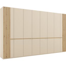 Kleiderschrank Musterring "Isabelle", beige (champagner, dekor), Schr&auml;nke, Champagner-Dekor, B/H/T: 393,1cm x 236cm x 58cm, T&uuml;ren: 8 Stk. Lamellen in Bianco Eiche-Nachbildung, Hartfaserplatte, Holzwerkstoff, Kleiderschrank, Lamellen in Eiche, Griffe in silber, verschiedene Gr&ouml;&szlig;en und Farben, B:393,1cm H:236cm T:58cm