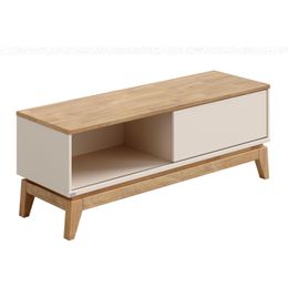 Lowboard Paidi "STIENE in Beige oder Grau, 2 F&auml;cher, Schiebet&uuml;re mit Soft-Close", cashmere, beige, eiche massiv, B:124cm H:47cm T:40cm, Holzwerkstoff, Massivholz, Sideboards, Lowboard, stabiles Lowboard mit Massivholz, Sitzfunktion, TV-Board