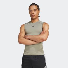 Tanktop adidas Performance "TECHFIT COMPRESSION TRAINING SLEEVELESS", Herren, Gr. XXL, gr&uuml;n (silber pebble), Obermaterial: 83% Polyester, 17% Elasthan, Tops Tanktop