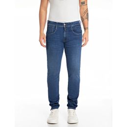 Slim-fit-Jeans Replay "Anbass", Damen, Gr. 30, L&auml;nge 32, blau (dunkelblau), Denim/Jeans, Obermaterial: 90% Baumwolle, 8% Polyester, 2% Elasthan, slim fit normal, Jeans Slim-fit-Jeans