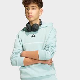 Kapuzensweatshirt adidas Sportswear "ADIDAS SLOGAN FLEECE-HOODIE", Jungen, Gr. 140, tactile gr&uuml;n, Obermaterial: 71% Baumwolle, 29% Polyester, normal, Rundhals, angesetztes B&uuml;ndchen, Sweatshirts Kapuzensweatshirt, mit K&auml;ngurutasche, sportlicher Stil, aus weichem Fleece