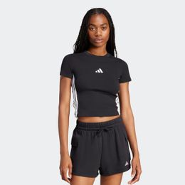 T-Shirt adidas Sportswear "ESSENTIALS 3-STREIFEN SLIM BABY", Damen, Gr. XS, schwarz-wei&szlig; (schwarz, wei&szlig;), Obermaterial: 93% Baumwolle, 7% Elasthan, Rundhals, Shirts T-Shirt, schmale Passform, Rundhalsausschnitt, mit Elasthan-Anteil