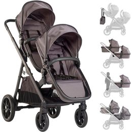 Zwillings-Kombikinderwagen BABYGO "Duo, grau", Baby, grau, Kinderwagen Zwillings-Kombikinderwagen, inkl. Wickeltasche u. 2 Regenhauben