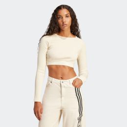 Langarmshirt adidas originals "RIBBED CROP", Damen, Gr. L, wei&szlig; (cream wei&szlig;), Obermaterial: 95% Baumwolle, 5% Elasthan, extrakurz, Rundhals, Shirts Langarmshirt