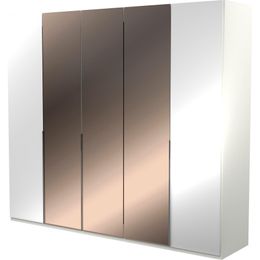 Kleiderschrank Musterring "San Diego, Kleiderschrank, Schrank, Garderobe, mit Spiegel", wei&szlig;, B:250cm H:236cm T:58cm, Glas, Holzwerkstoff, Schr&auml;nke, Kleiderschrank, 5-t&uuml;rig (ged&auml;mpft), 10 B&ouml;den, 5 Kleiderstange, Chromgriffe