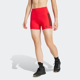 Shorts adidas Performance "OPTIME 3-STREIFEN KURZE LEGGINGS", Damen, Gr. XS, L&auml;nge 5, rot (pure ruby, innenbeinl&auml;nge ca. 13 cm), Obermaterial: 73% Polyester, 27% Elasthan, Hosen Shorts, sportlicher Stil, f&uuml;r Sport, mit Elasthan, leichtes Material