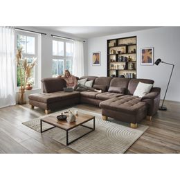 Wohnlandschaft DIE PLANBAR "PP-LA23145 U-Form", mocca, B:341cm H:88cm T:243cm, 100% Polyester, Sofas, Wohnlandschaft, inkl. Kopfpolsterverstellung, Federkernpolsterung