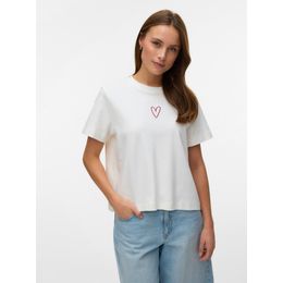 V&eacute;ro Moda Kurzarmshirt VERO MODA "VMSARA METTE SS TOP BOX JRS GA NOOS", Damen, Gr. L, snow wei&szlig; detail:rio rot heart, Jersey, Obermaterial: 100% Baumwolle, regular fit normal, Rundhals, Shirts Kurzarmshirt, Baumwolle, regular fit