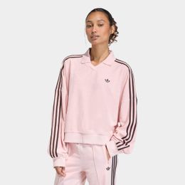 Poloshirt adidas originals "TERRY TOWEL V NECK LONG SLEEVES", Damen, Gr. S, sandy pink, Obermaterial: 75% Baumwolle, 25% Polyester, normal, V-Ausschnitt, Shirts Poloshirt