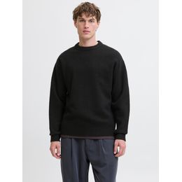 Jack & Jones Rundhalspullover JACK & JONES "JJESOHO OLLIE KNIT CREW NECK SN", Herren, Gr. S, schwarz, Strick, Obermaterial: 51% Polyester, 41% Polyacryl, 5% Wolle, 3% Elasthan, unifarben, relaxed fit normal, Rundhals, Strickb&uuml;ndchen, Pullover Rundhalspullover, Materialmix, relaxed fit