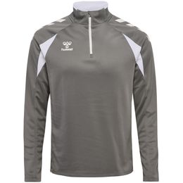 Trainingsshirt Hummel "HMLCORE 2.0 HALF ZIP", Damen, Gr. XXXL (58), steel gray, wei&szlig;, Obermaterial: 100% Polyester, normal normal, Shirts Trainingsshirt, normale Passform, mit Rei&szlig;verschluss, f&uuml;r Fitnessaktivit&auml;ten