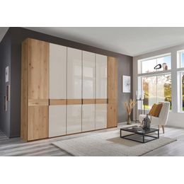 Kleiderschrank Wiemann "Cardiff", beige (glas champagner), B:295,2cm H:216cm T:58cm, Floatglas, Hartfaserplatte, Holzwerkstoff, Massivholz, Schr&auml;nke, Kleiderschrank, inkl. T&uuml;rd&auml;mpfung