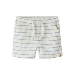 Shorts LIL' ATELIER "NMMKAIL SHORTS LIL", Jungen, Gr. 98, N-Gr, coconut milk stripes:zen blau, Jersey, Obermaterial: 95% Baumwolle, 5% Elasthan, gestreift, normal kurz, Hosen Shorts, Baumwollmischung, regular fit